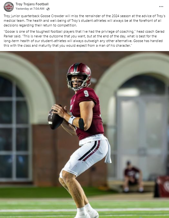 Goose Crowder will miss the rest of the 2024 season - TrojanVision